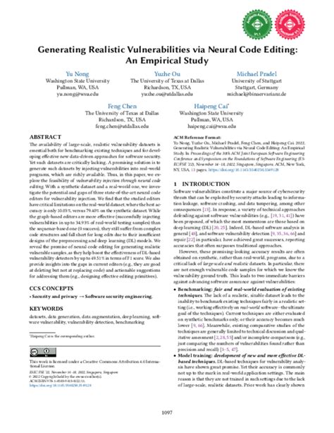 Pdf Generating Realistic Vulnerabilities Via Neural Code Editing An