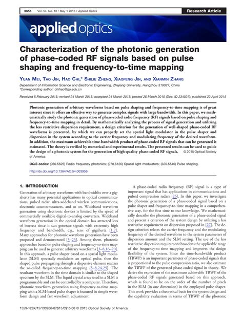 PDF Characterization Of The Photonic Generation Of Phase Coded RF Signals Based On Pulse