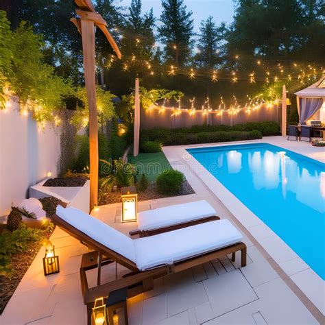 A Pool With Lounge Chairs And A View Of The Ocean Generative Ai Image Stock Illustration