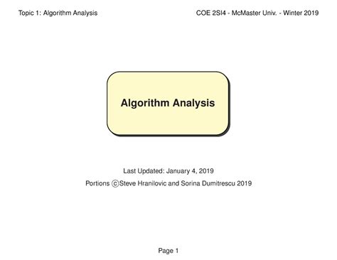 Topic 1 Algorithm Analysis Algorithm Analysis Last Updated January
