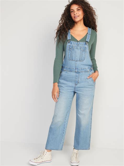Baggy Wide Leg Non Stretch Jean Overalls Old Navy