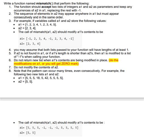 Solved Write A Function Named Mismatch That Perform The