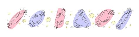 달콤한 사탕 낙서 세트 벡터 일러스트 레이 션 흰색 배경에 고립 프리미엄 벡터