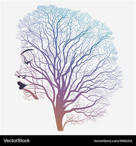 Woman Portrait With Double Exposure Face And Tree Vector Image