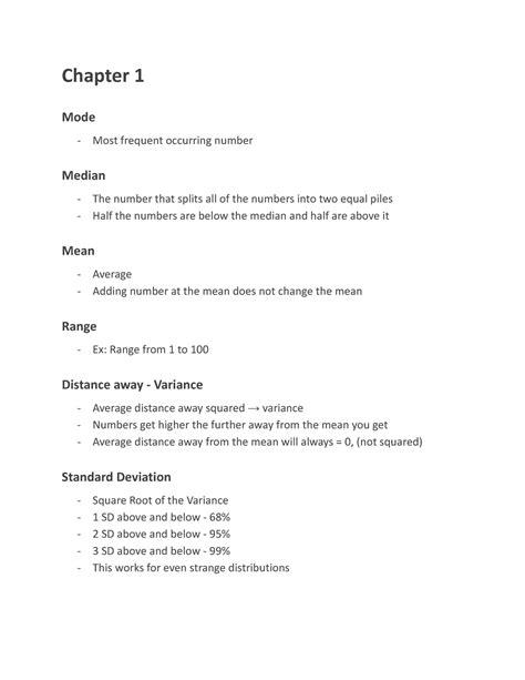 Psych Stats Notes Lecture Notes For Test 1 Chapter 1 Mode Most Frequent Occurring Number