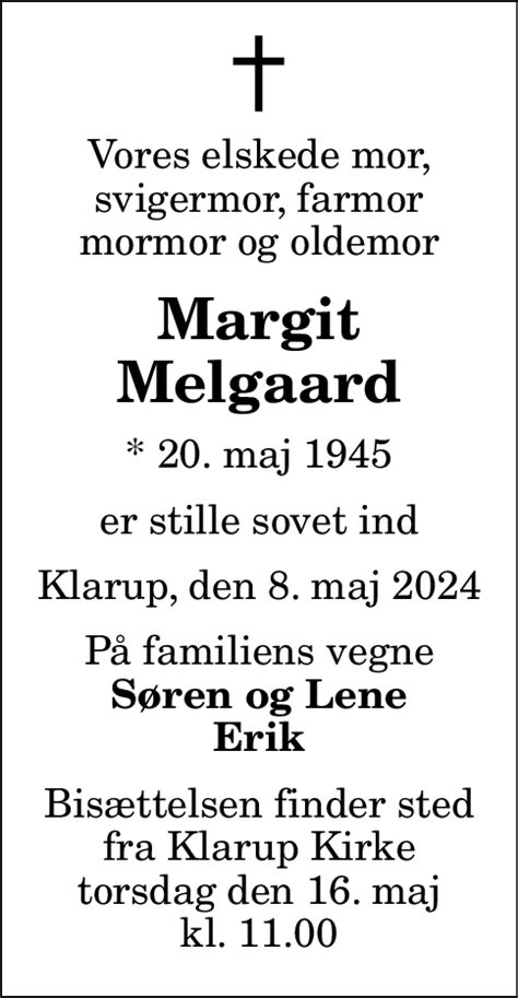 Dødsannonce For Margit Melgaard Nordjyske Dk