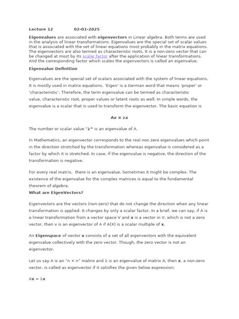 Eigen Value And Eigen Vector L12 Pdf Eigenvalues And Eigenvectors