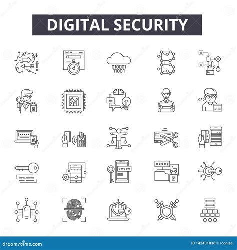 Digital Security Line Icons For Web And Mobile Design Editable Stroke Signs Digital Security