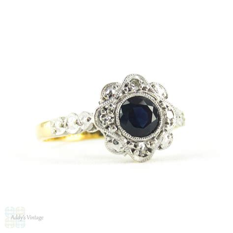 Vintage Sapphire And Diamond Engagement Ring Art Deco Blue Sapphire