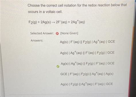 Solved Choose The Correct Cell Notation For The Redox