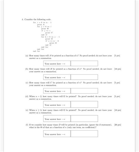 solved 4 consider the following code fot 1 0 to n−1