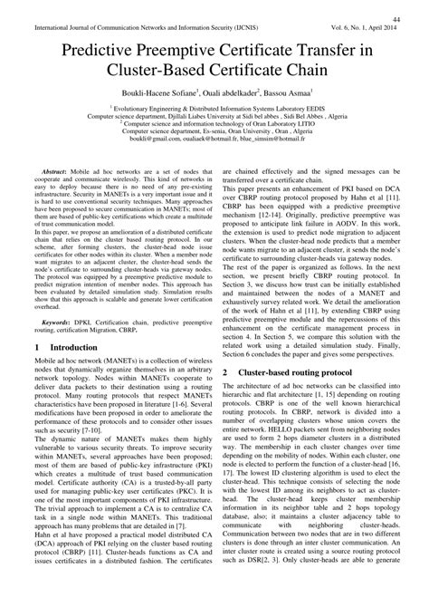 Pdf Predictive Preemptive Certificate Transfer In Cluster Based Certificate Chain