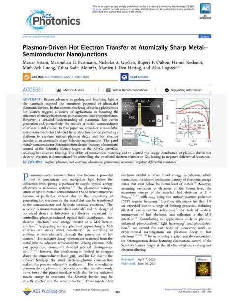 Pdf Plasmon Driven Hot Electron Transfer At Atomically Sharp Metal