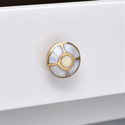 Round Golden Brass And Shell Metal Cabinet Knobs