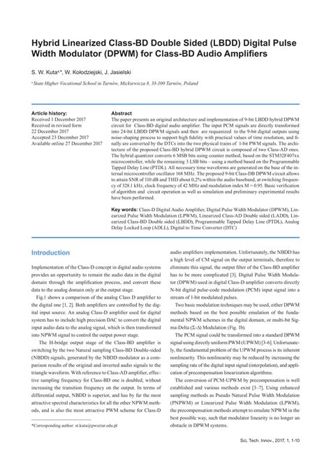 pdf hybrid linearized class bd double sided lbdd digital pulse width modulator dpwm for