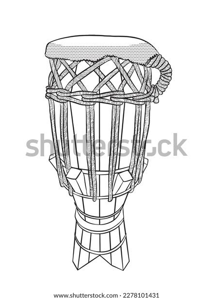 Outline Drawing Atabaque Made Wood Rope Stock Vector Royalty Free