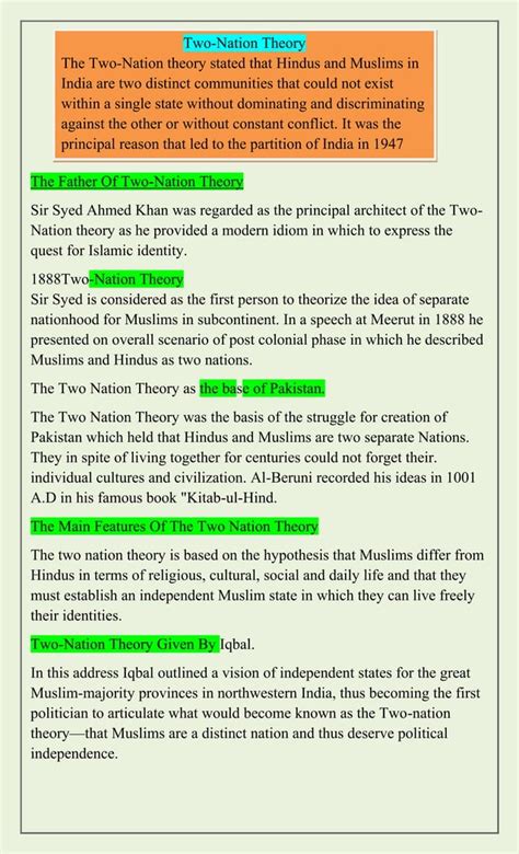 Long Question Answer Based On Chapter1 Class11two Nation Theory And The