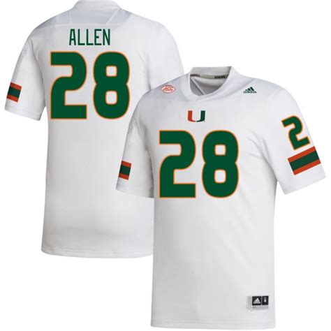 Men Ajay Allen White University Of Miami 28 Game Jerseyajay Allen