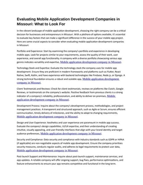 Evaluating Mobile Application Development Companies In Missouri What To