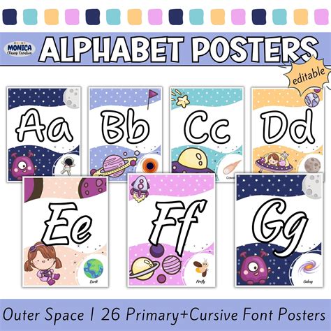 Alphabet Posters Printable Outer Space Theme Classroom Decor Cursive