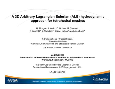 PDF A Presentation On A D Arbitrary Lagrangian Eulerian ALE Hydrodynamic Approach For