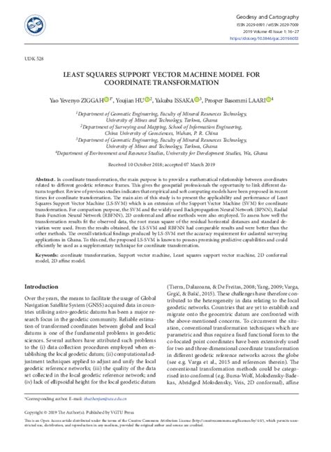 Pdf Least Squares Support Vector Machine Model For Coordinate