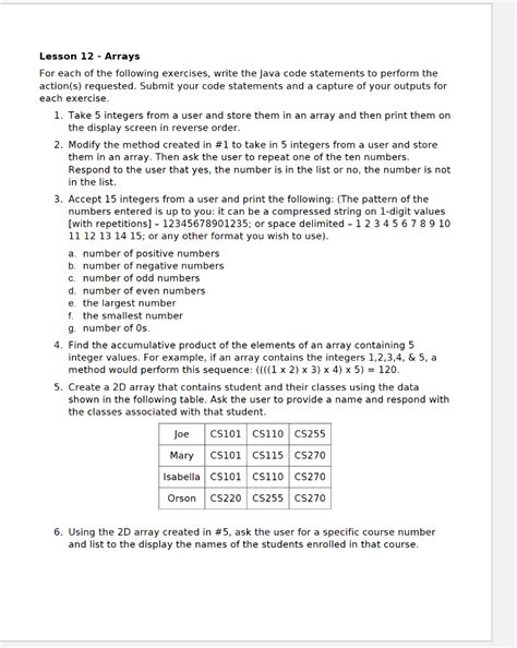Solved Lesson 12 Arrays For Each Of The Following