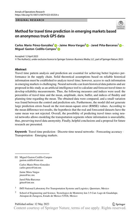 method for travel time prediction in emerging markets based on
