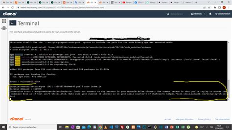 problem connecting my database with my ip address cpanel mongodb