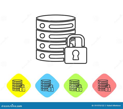 Grey Line Server Security With Closed Padlock Icon Isolated On White Background Security