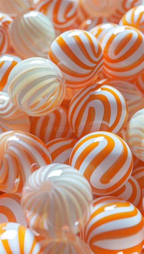 Pile Of Orange And White Striped Spherical Objects Creating A Vibrant Pattern Stock Image