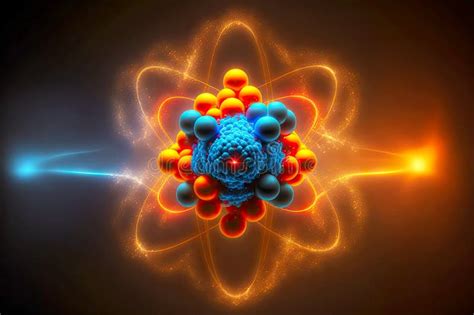 Nucleus Of Atom With Atom Orbit And Luminous Protons Rotating Around Stock Illustration