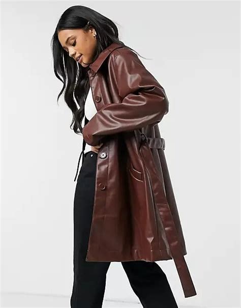 Monki Rori Patent Jacket With Belt In Brown