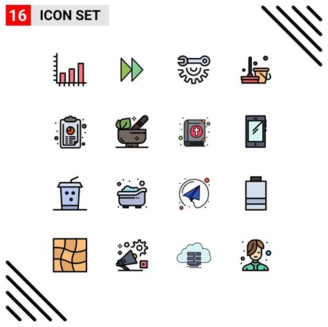 16 Universal Flat Color Filled Lines Set For Web And Mobile Applications Analytics Sweep Wrench