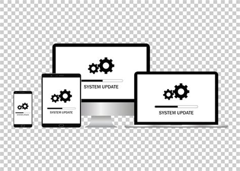 시스템 업데이트 세트 소프트웨어 드라이버 운영 체제에 대한 업데이트를 설치하는 It 관리자 파란색 배경에 격리된 벡터 플랫 스타일 만화 그림 프리미엄 벡터