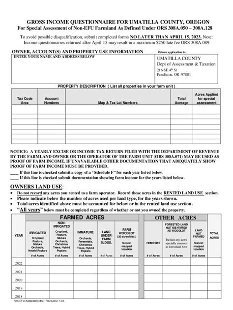Fillable Online Assessment Of Farmland In An Exclusive Farm Use Zone