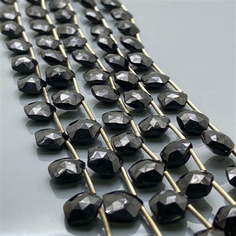 Natural Black Spinel Mix Size Briolette Hexagon Gemstone Beads Strand