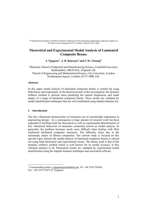Pdf Theoretical And Experimental Modal Analysis Of Laminated