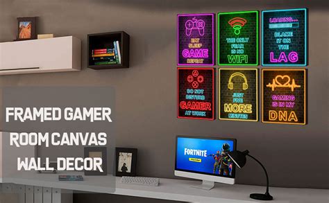 Framed Gamer Room Decor Printed Neon Canvas Video Game