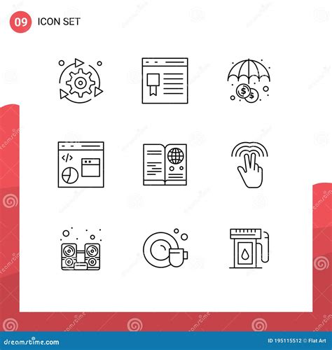 9 User Interface Outline Pack Of Modern Signs And Symbols Of Programming Develop Page Data