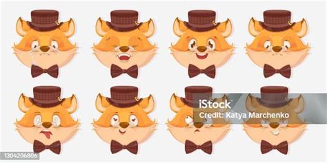 다른 감정을 가진 여우 아바타의 컬렉션 여우의 미소 울음소리 놀라움 분노와 단맛의 감정 특히 아바타와 로고 벡터 일러스트레이션 가공의 인물에 대한 스톡 벡터 아트 및 기타