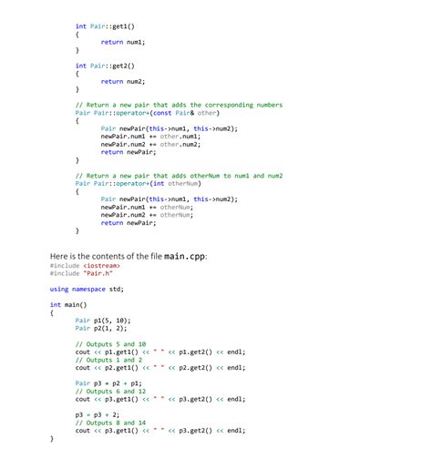 Solved 1 Operator Overloading 10 Pts The Following Is The