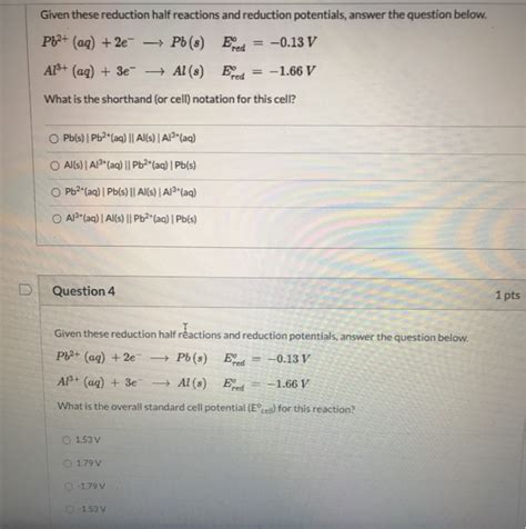 Solved Given These Reduction Half Reactions And Reduction