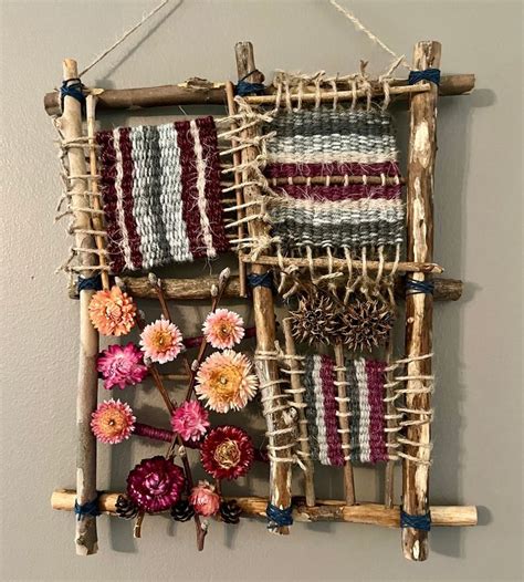One Of A Kind Handmade Weaving Using Yarn Jute And Straw Flowers Along
