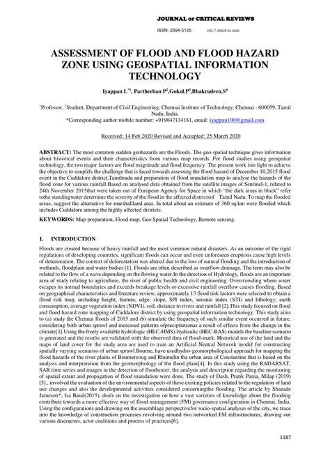PDF ASSESSMENT OF FLOOD AND FLOOD HAZARD ZONE USING GEOSPATIAL INFORMATION TECHNOLOGY