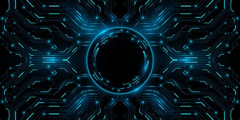 빛나는 회로 기판이 있는 미래 지향적인 배너 Hud 서클이 있는 하이테크 Cpu 패널 기술 디자인을 위한 공상 과학 표지 벡터 일러스트 레이 션 Cpu에 대한 스톡 벡터