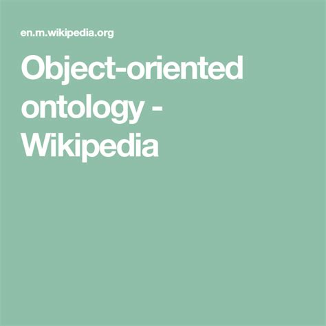 Object Oriented Ontology Wikipedia