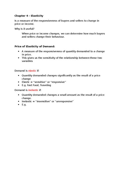 Chapter 4 Elasticity Summary Principles Of Microeconomics Chapter Chapter 4 Elasticity Summary Principles Of Microeconomics Chapter