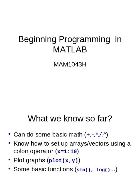 Beginning Programming In Matlab Pdf Matlab Function Mathematics
