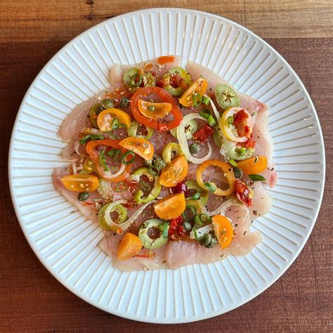 Crudo Of Albacore Tuna Calabrian Chile Vinaigrette Sun Gold Tomatoes